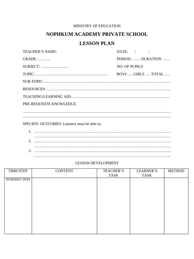 Lesson Plan Template for Teachers | PDF