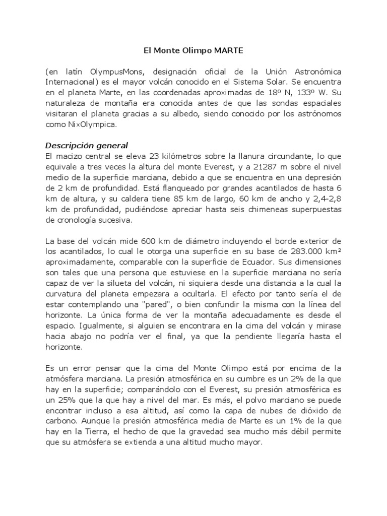 Monte Olimpo | PDF | Ciencia planetaria | Planetas Del Sistema Solar