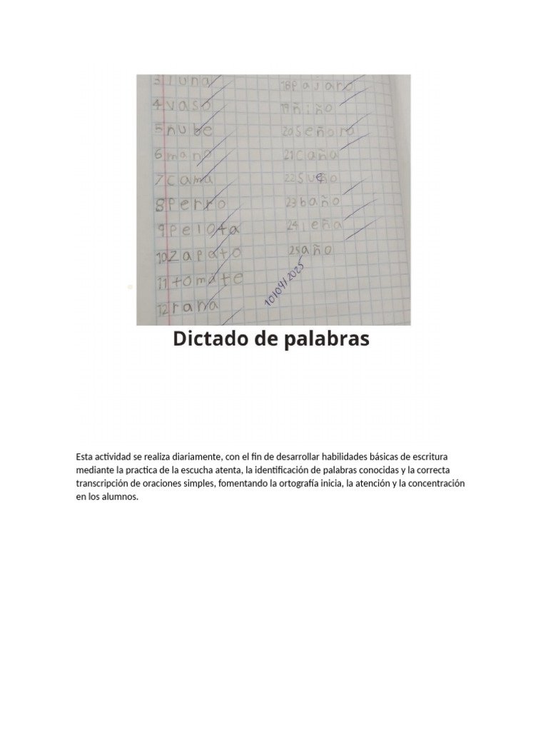 Actividades Diarias de Escritura y Dictado | PDF