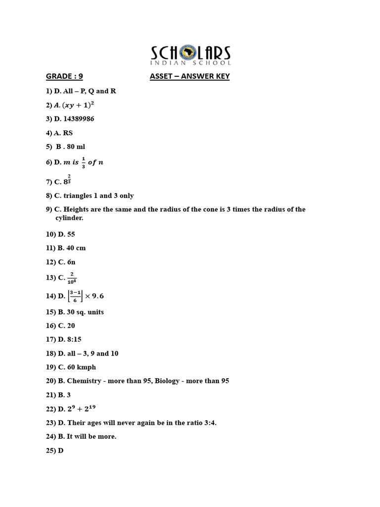ASSET Answerkey-Grade 9 | PDF