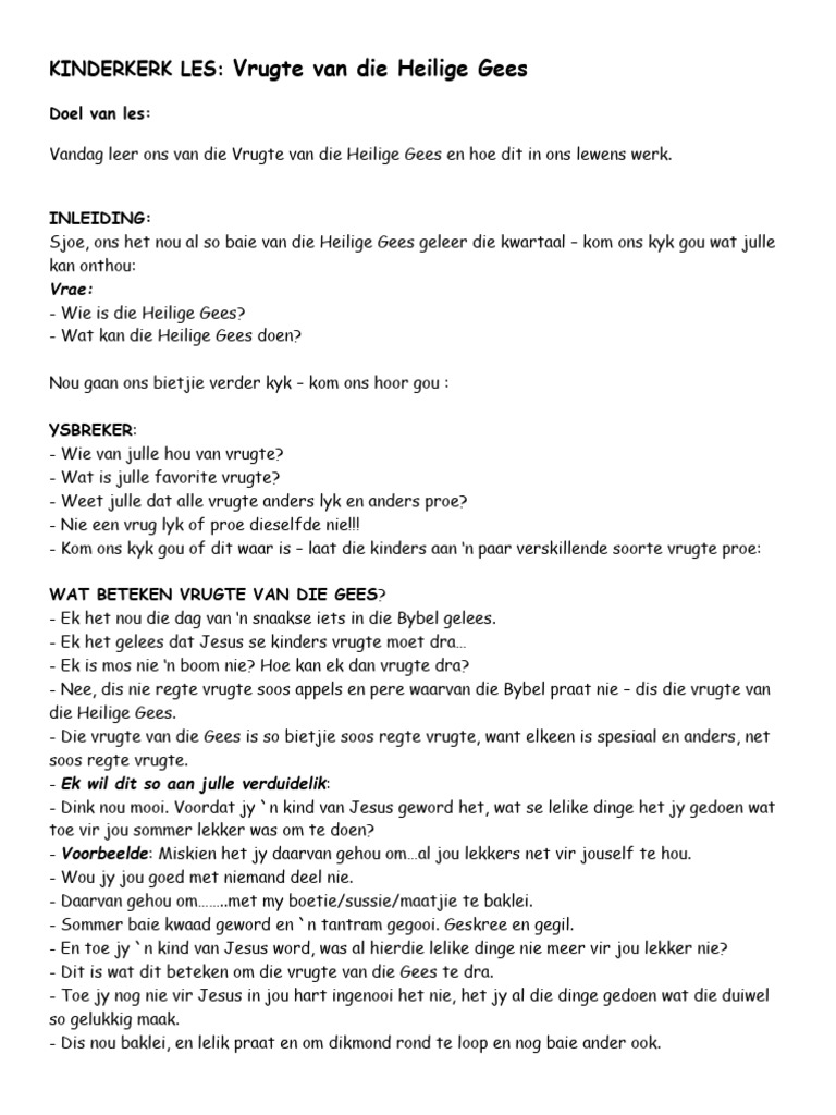 Kinderkerk Les Vrugte Van Die Gees | PDF