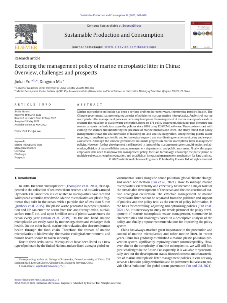 Marine Microplastic Policy in China | PDF | Pollution | Policy