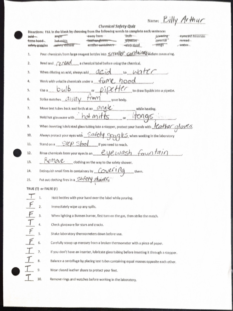 Lab Safety Quiz | PDF