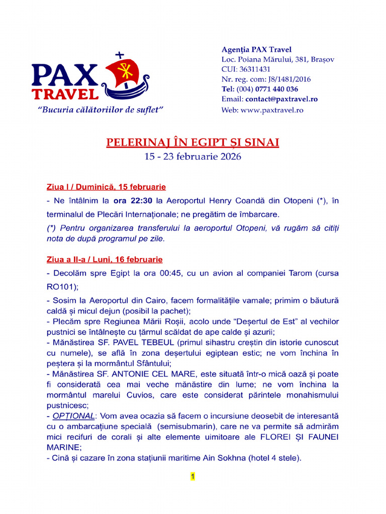 Egipt+Sinai 15-23 Feb 2026 Traseu + Note | PDF