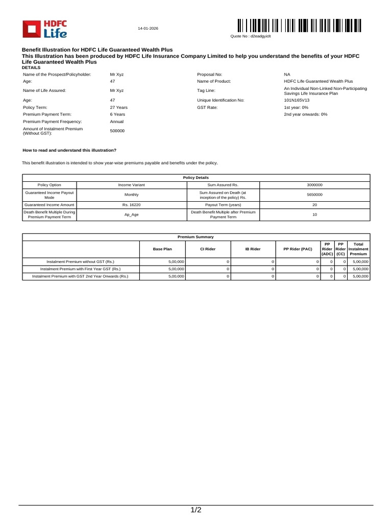 HDFC Life Guaranteed Wealth Plus Plan Details | PDF | Insurance | Life ...