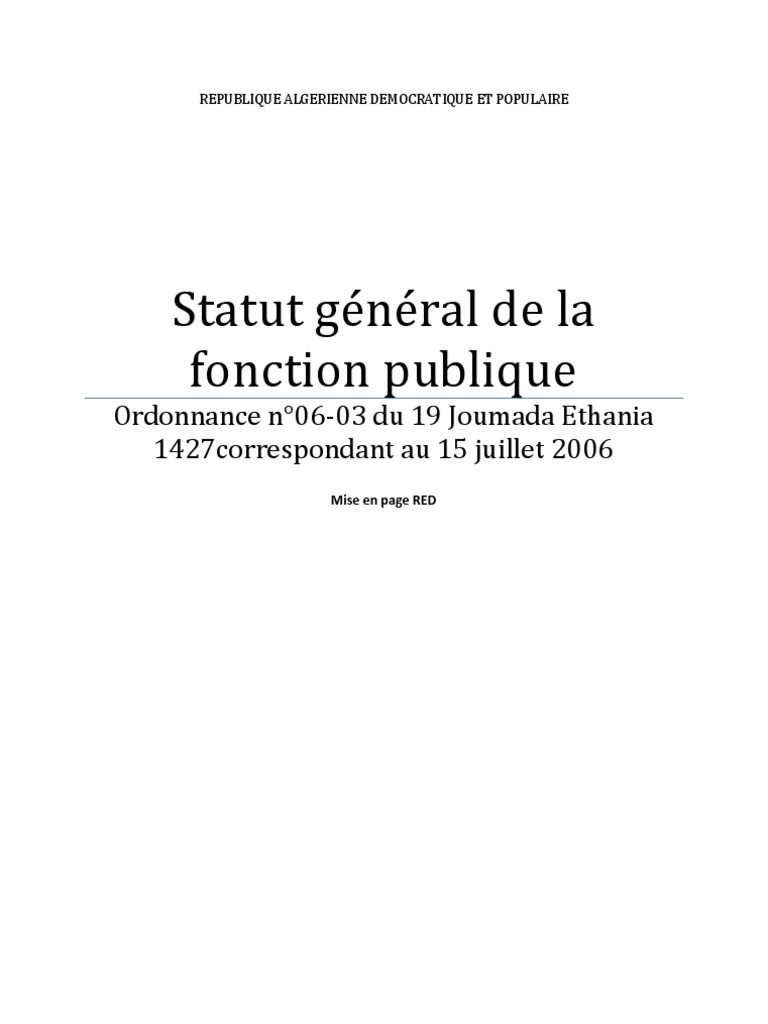 Statut Fonction Publique Algérie | PDF | État | Gouvernement