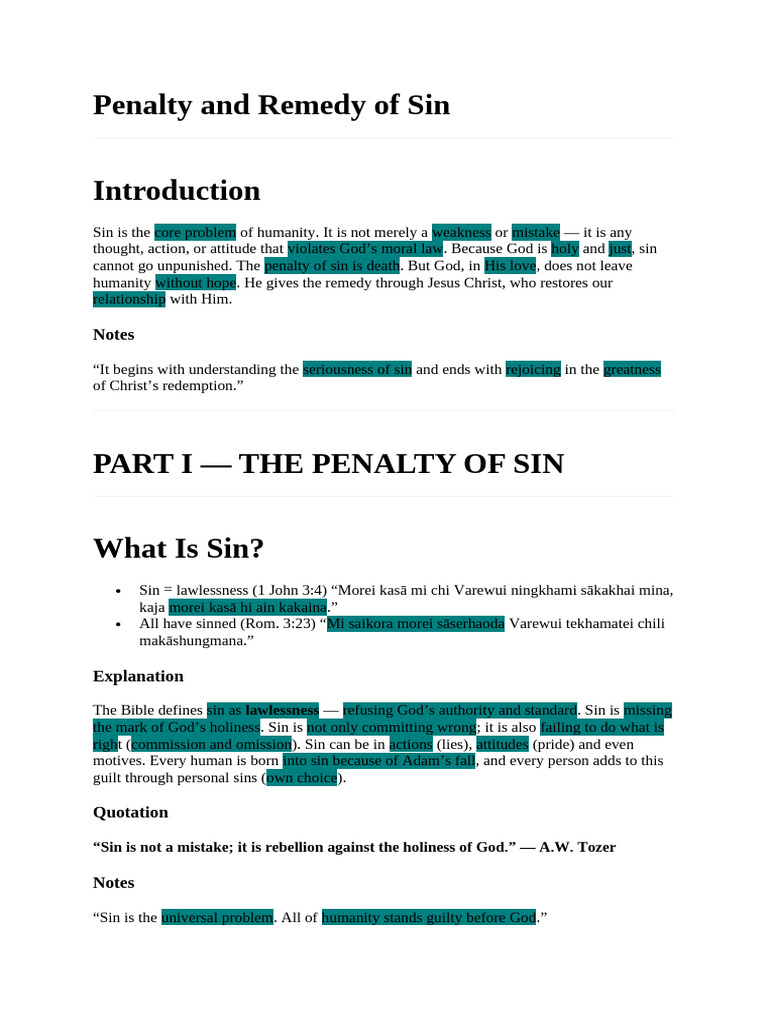 Penalty and Remedy of Sin | PDF | Sin | Justification (Theology)