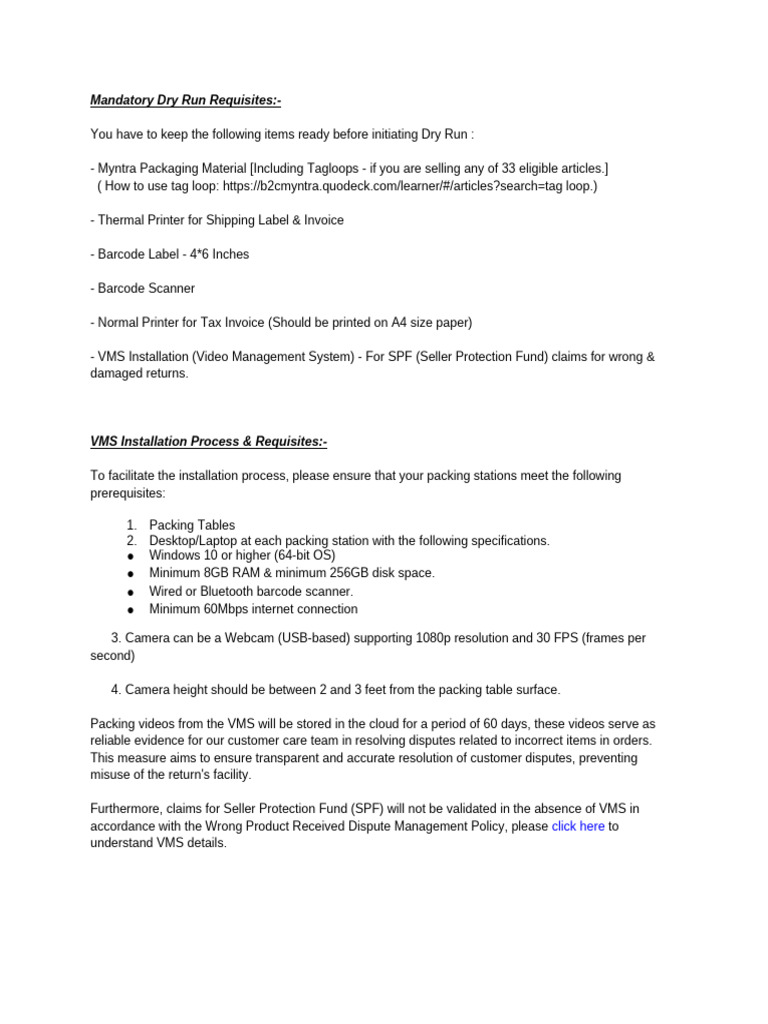Dry Run Requisites & VMS Installation Information | PDF