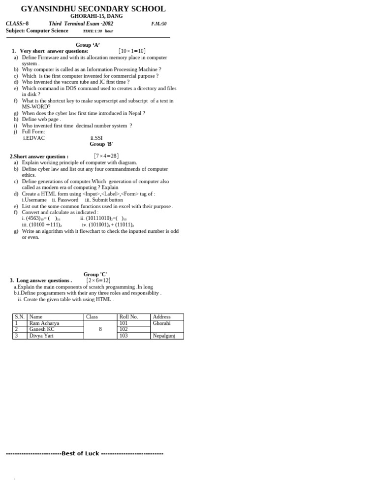 8 Class Copm | PDF