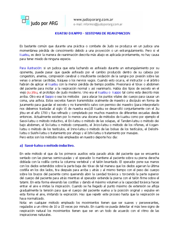 Kuatsu y Kappo en Judo: Reanimación Efectiva | PDF | Judo | Respiración