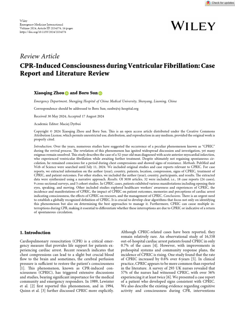 Emergency Medicine International - 2024 - Zhou - CPR‐Induced ...