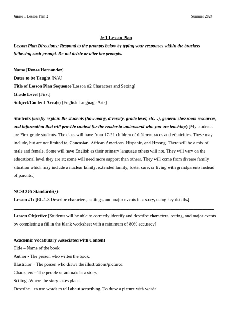 Lesson Plan 2 Original Summer 2024 | PDF