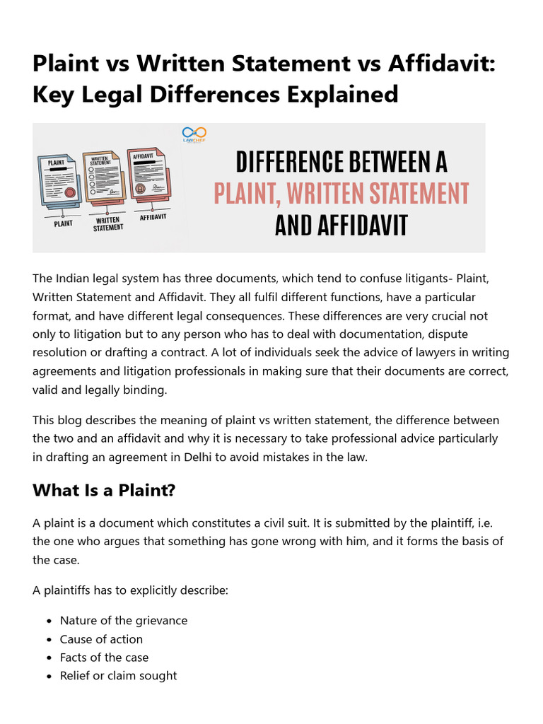 Legal Differences: Plaint, Statement, Affidavit | PDF | Affidavit | Lawsuit