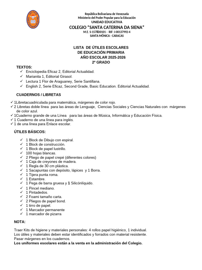 Lista de 2do Grado | PDF