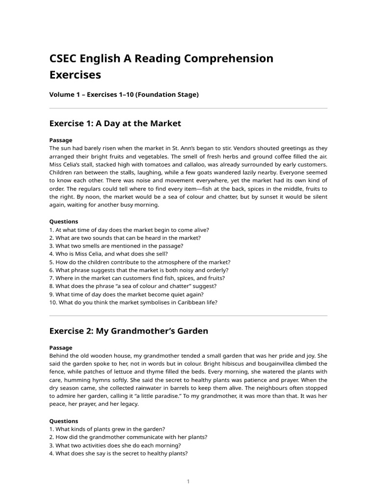 CSEC English A Reading Comprehension Exercises | PDF | Bees | Honey