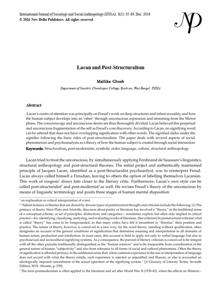 Lacan's Psychoanalysis and Post-Structuralism | PDF | Jacques Lacan ...