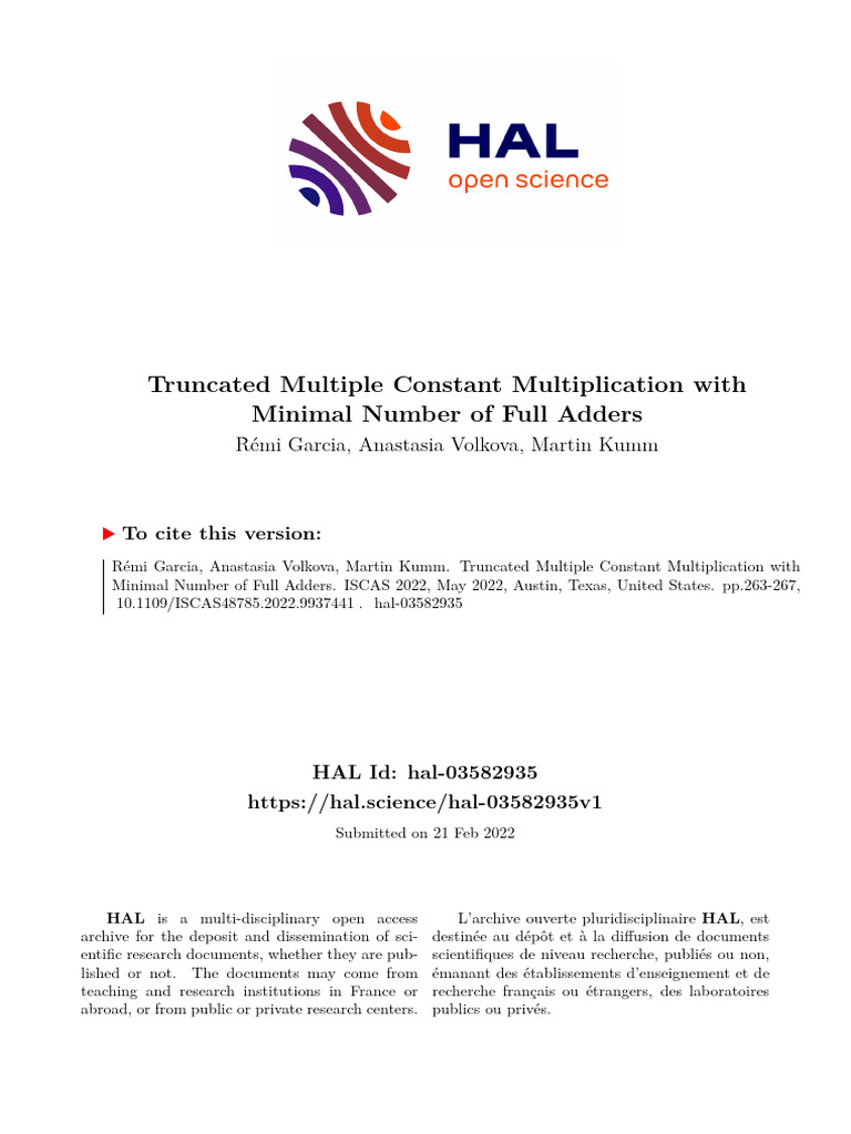 Truncated Multiple Constant Multiplication With | PDF