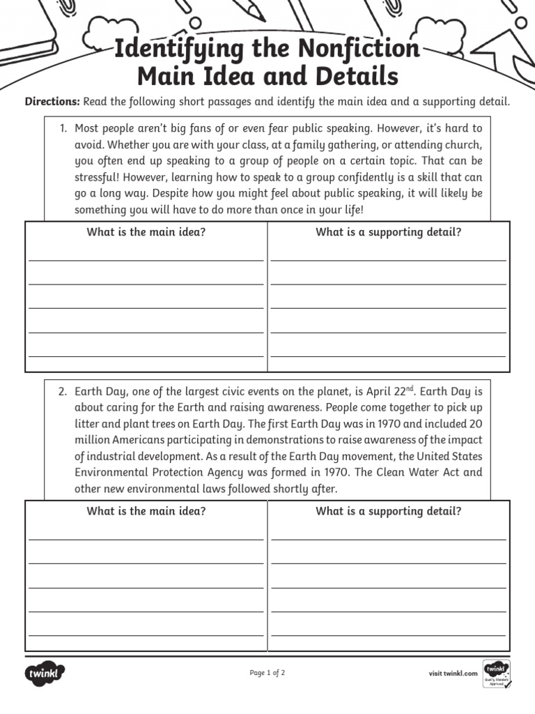 Us e 1741800416 Fifth Grade Identifying the Nonfiction Main Idea and ...