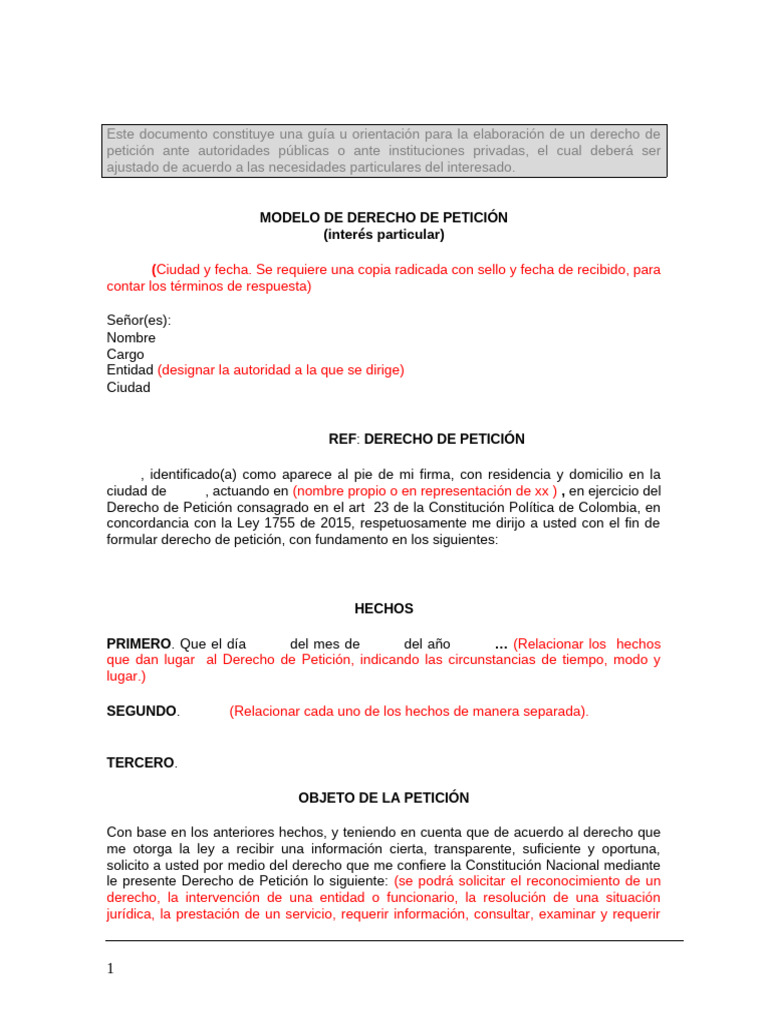 Modelo de Derecho de Peticion (2) | PDF | Petición | Justicia