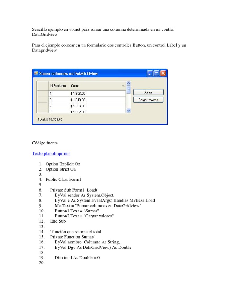 GridView en Visual Basic 2010 | PDF | Visual Basic .Net | Programación de computadoras