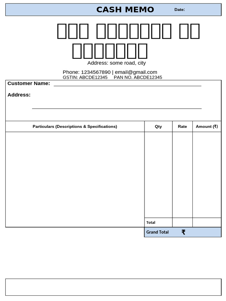 Cash Memo Template for Dress Sales | PDF