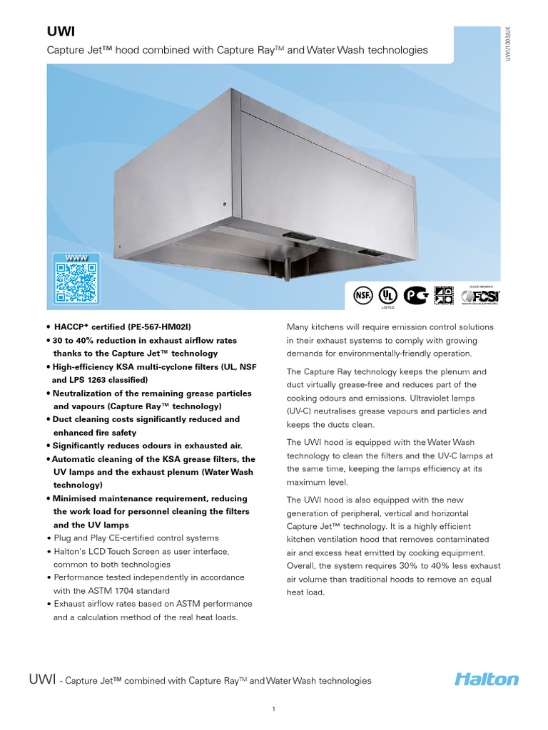 Halton FS UWI WWash Capture Ray Hoods Uk1303 | PDF | Ultraviolet | Duct ...