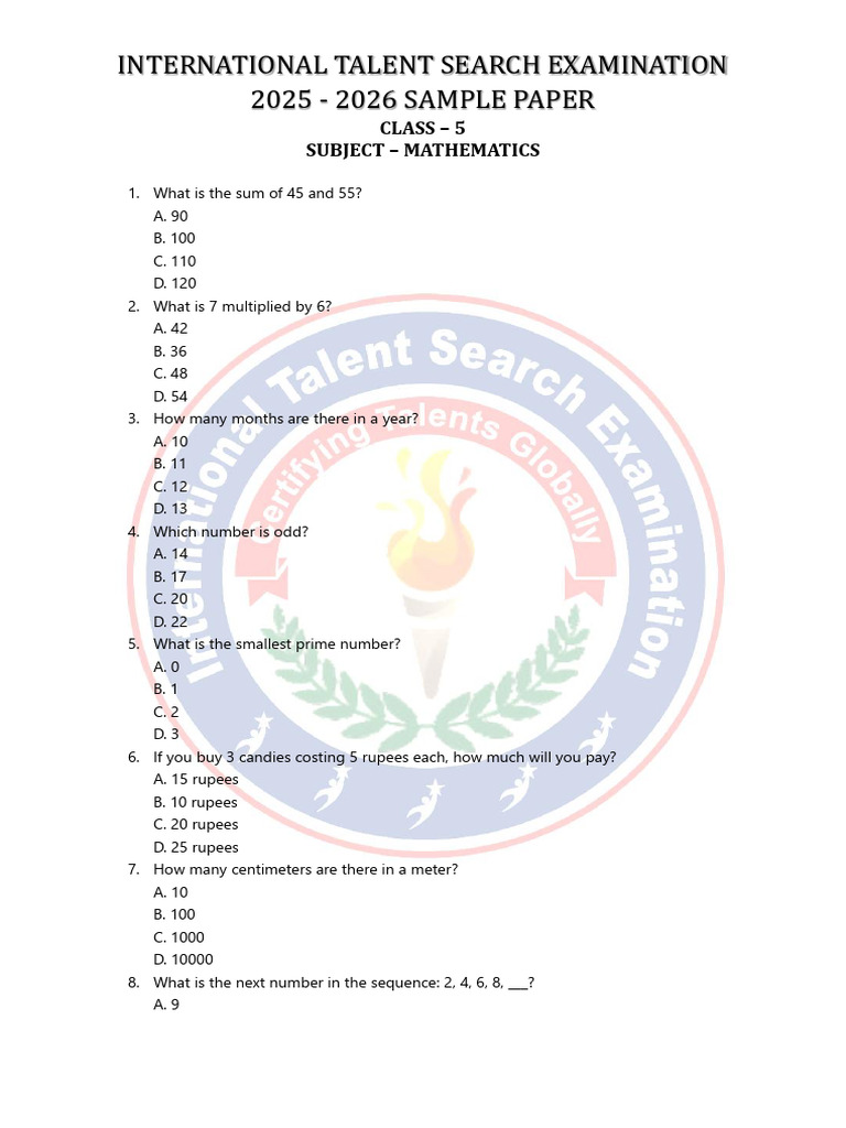SET 16 Class 5 CBSE Mathematics MCQs | PDF | Elementary Geometry ...