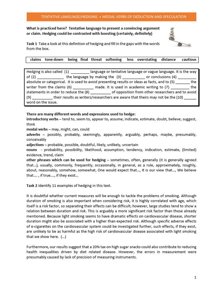 Tentative and Speculative Language - Exercises | PDF | Verb | Adjective