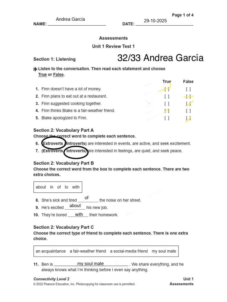 CTY2 Assessments Unit 1 Review Test 1 (1) (1) 2 | PDF | Verb