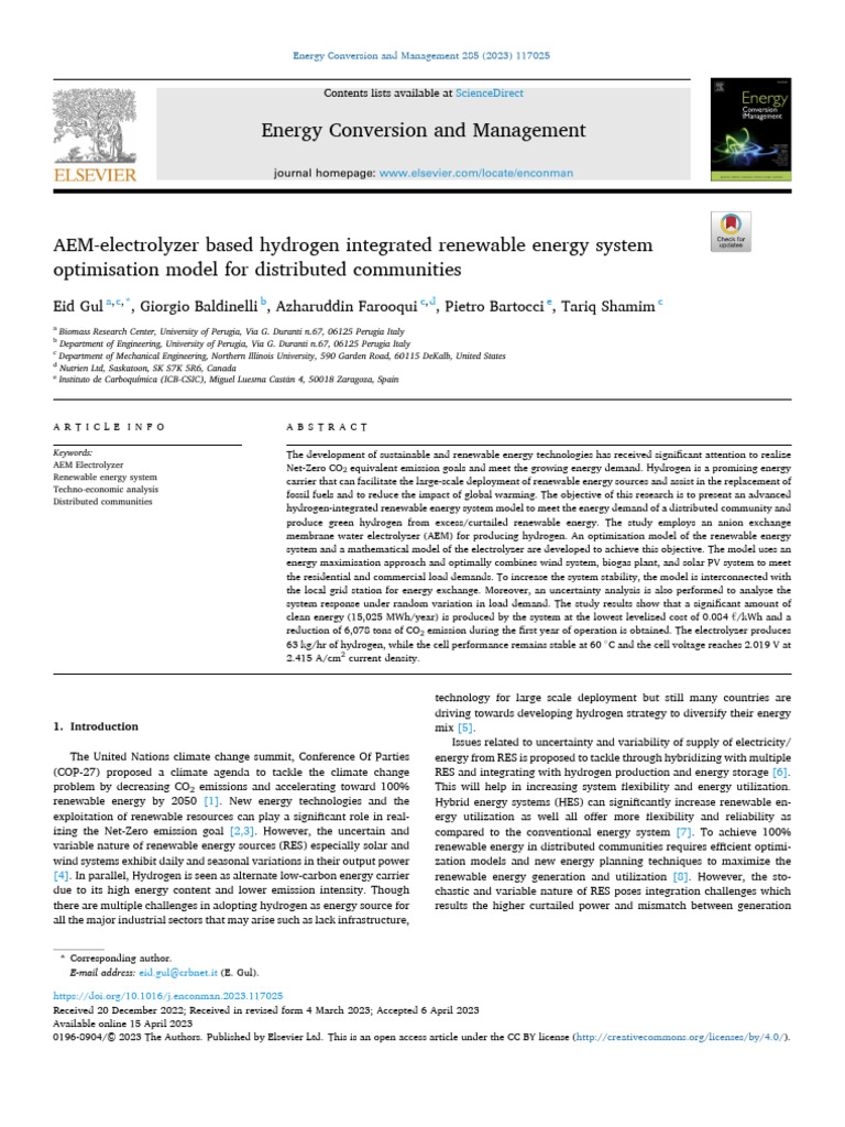 AEM-electrolyzer based hydrogen integrated renewable energy system ...