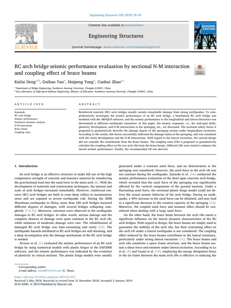 Seismic Evaluation of RC Arch Bridges | PDF | Strength Of Materials ...