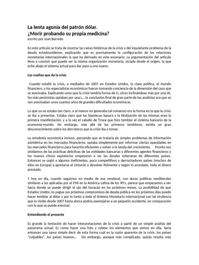 La Lenta Agonía Del Patrón Dólar | PDF | Deuda | Dólar de los Estados ...