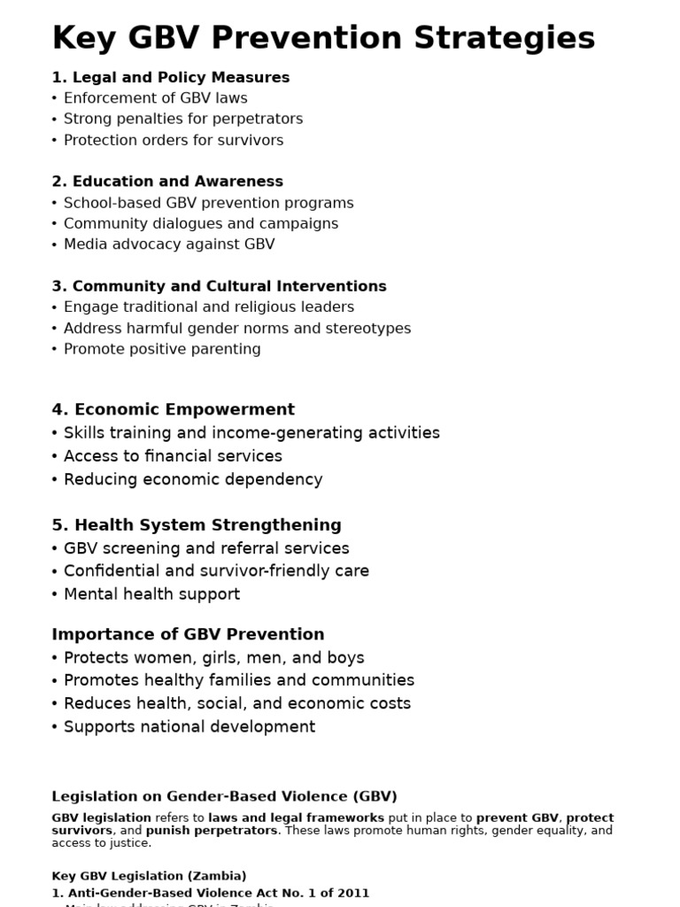 Key GBV Prevention Strategies | PDF | Gender Studies | Gender Equality