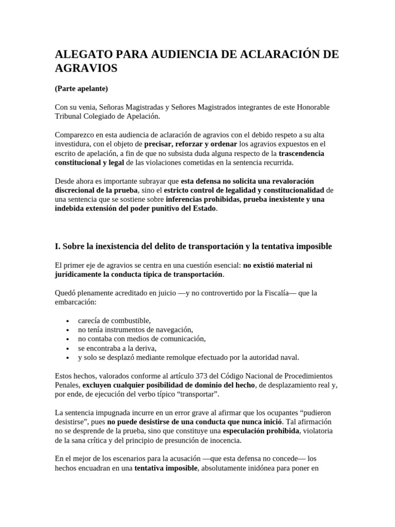Alegato Para Audiencia de Aclaración de Agravios | PDF | Apelación ...