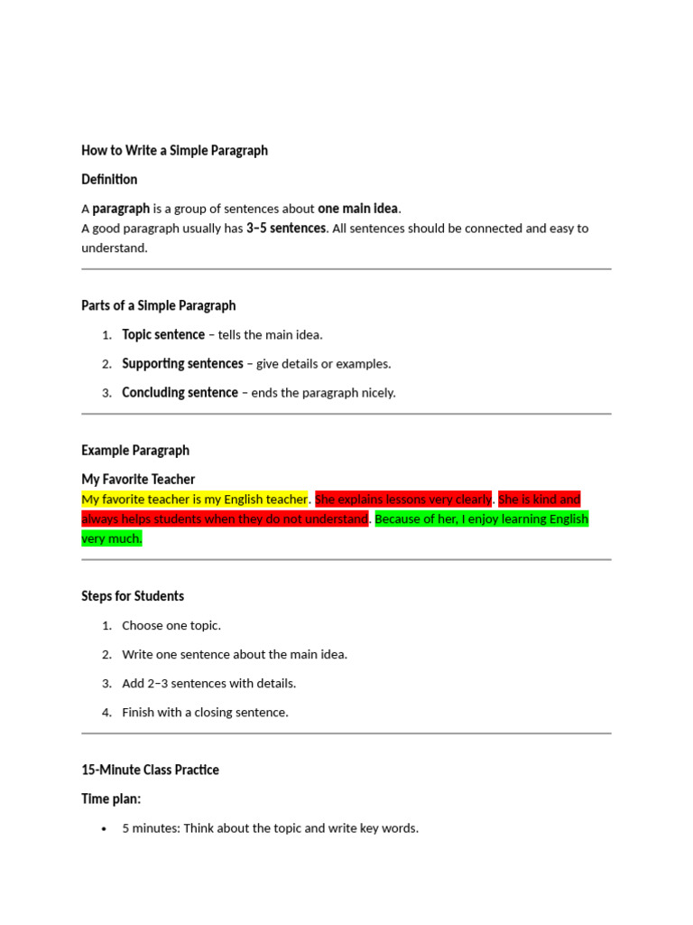 How to Write a Simple Paragraph | PDF