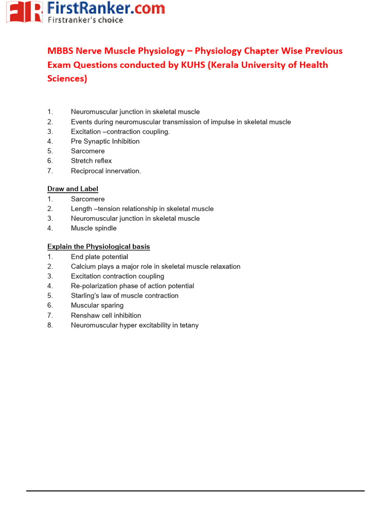 KUHS_MBBS_Chapter Wise Important Questions_Physiology_Nerve Muscle Physiology Physiology ...