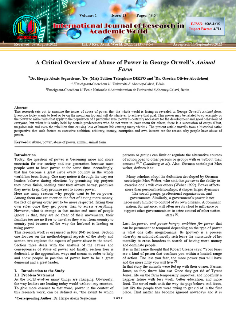 Abuse of Power in Orwell's Animal Farm | PDF