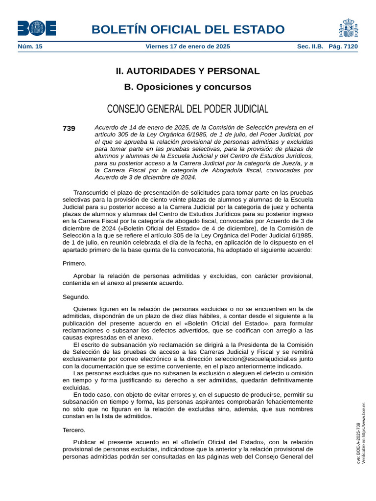 Disposición 739 Del BOE Núm. 15 de 2025 | PDF | Gobierno de españa ...