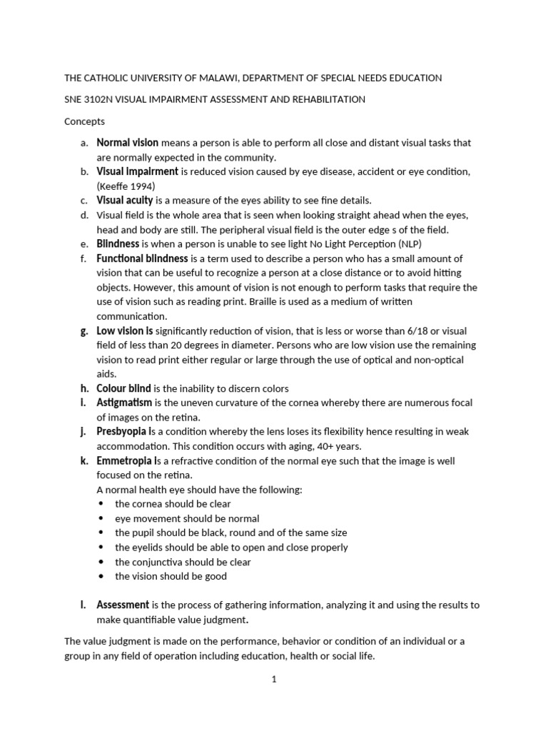 Visual Impairment Assessment Guide | PDF | Visual Impairment | Visual ...