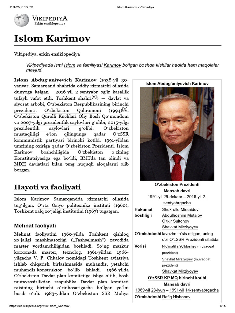 Islom Karimov - Vikipediya | PDF