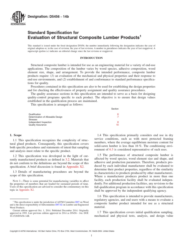 D5456-14b Standard Specification for Evaluation of Structural Composite ...