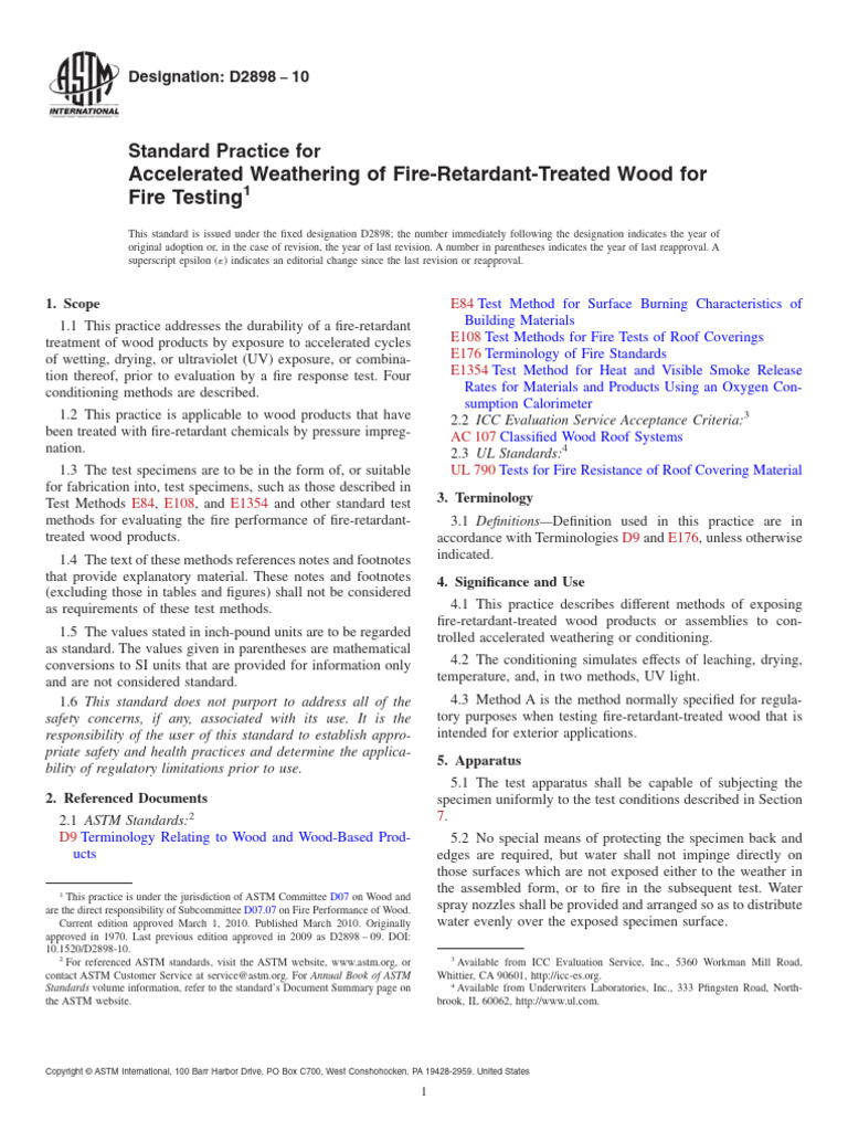 D2898-10 Standard Practice for Accelerated Weathering of Fire-Retardant ...