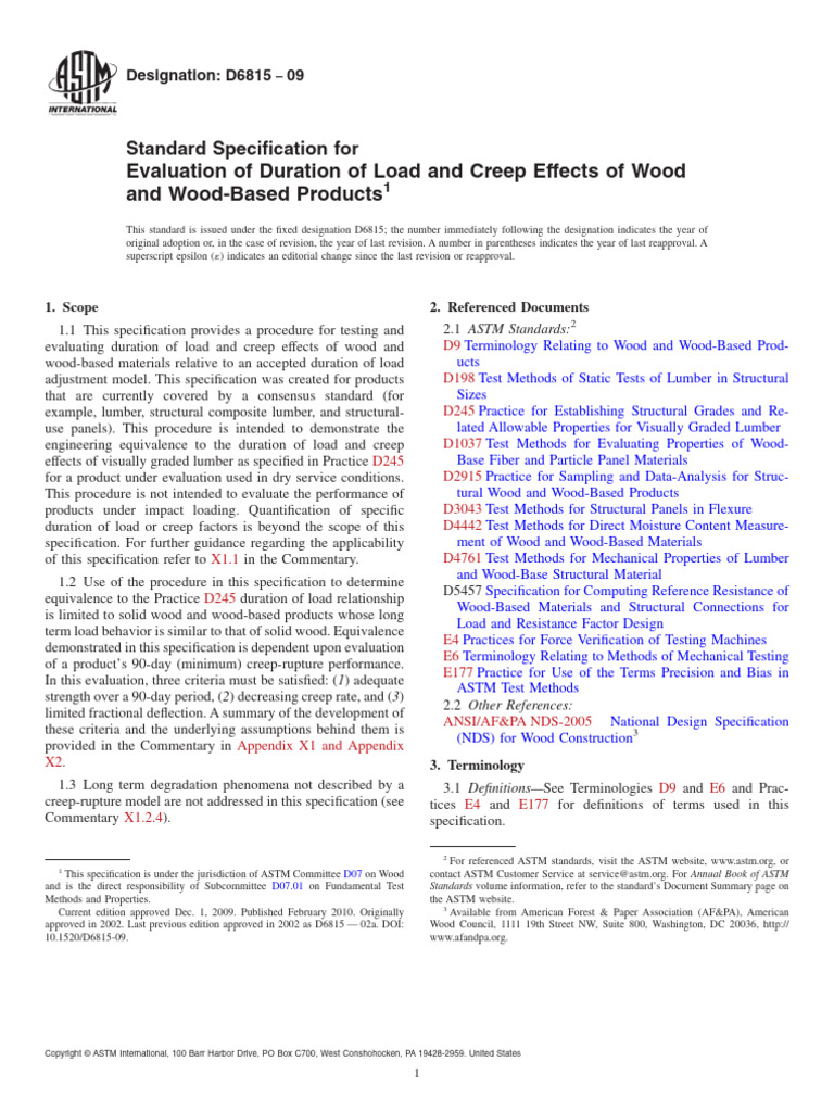 D6815-09 Standard Specification for Evaluation of Duration of Load and ...