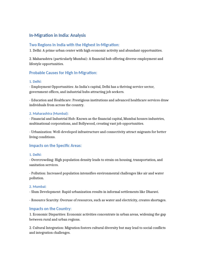 In Migration Analysis India | PDF