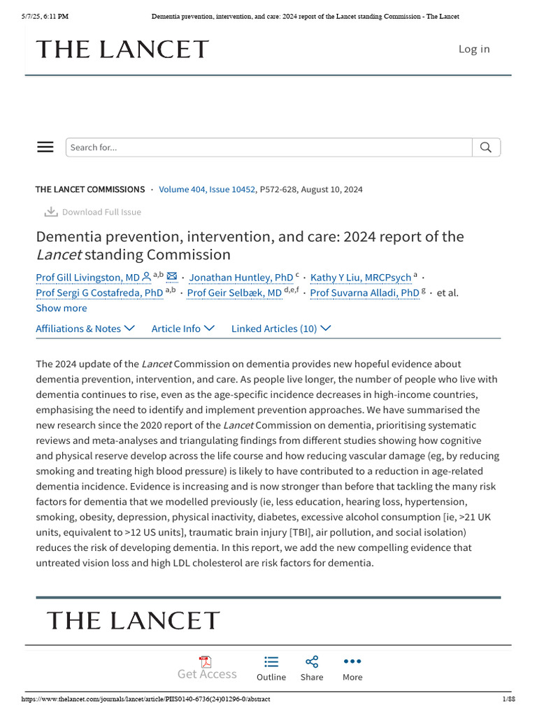 2024 Lancet Report on Dementia Care | PDF | Dementia | Alzheimer's Disease