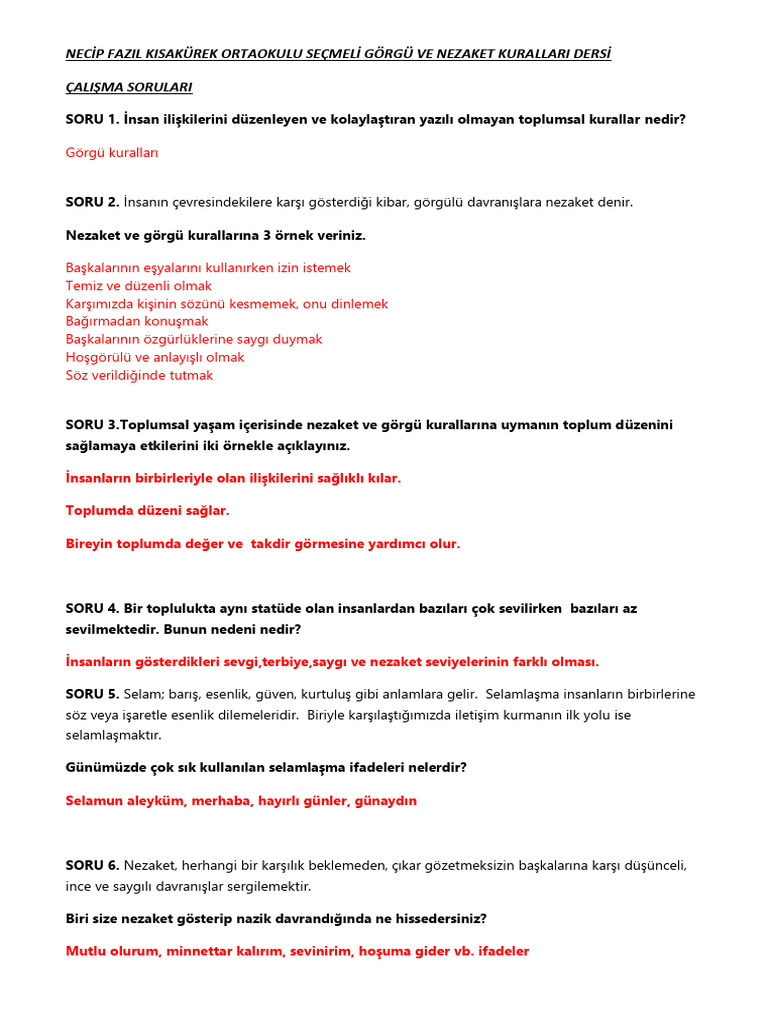 Görgü Kuralları Ve Nezaket | PDF