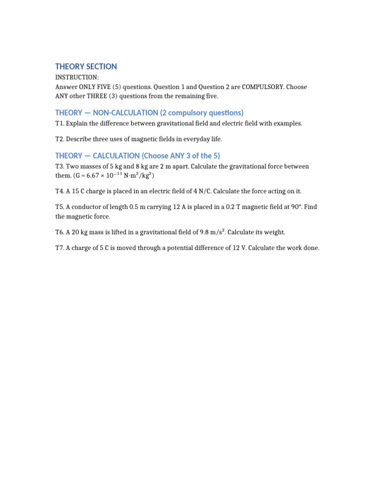 Physics Theory Questions and Calculations | PDF