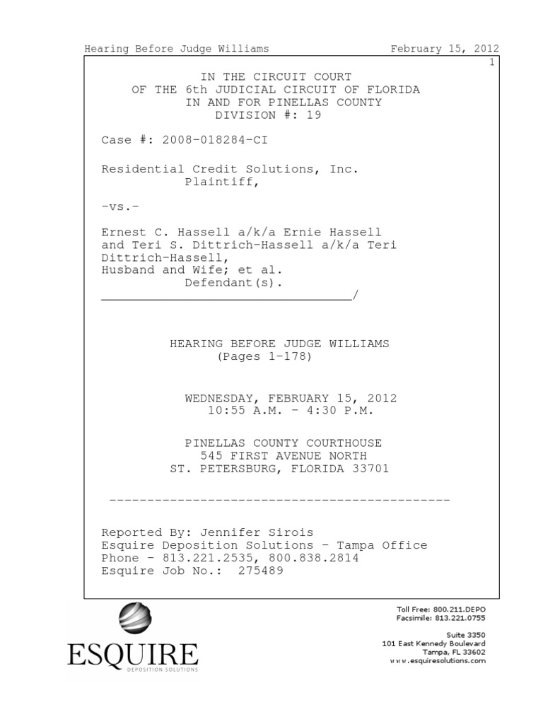 FL Trial Hearing Transcript - Foreclosure Defense in A Nut Shell | PDF ...