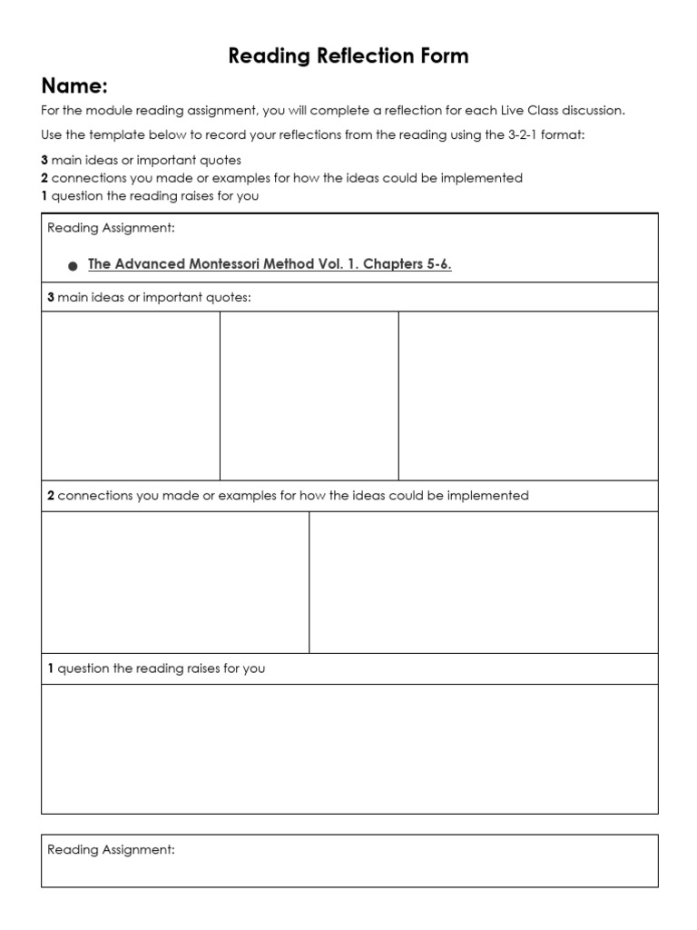 EC Reading Reflection Form | PDF