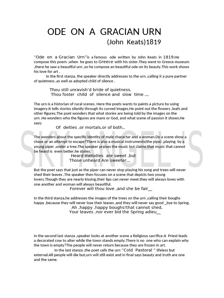 John Keats' Ode to a Gracian Urn | PDF